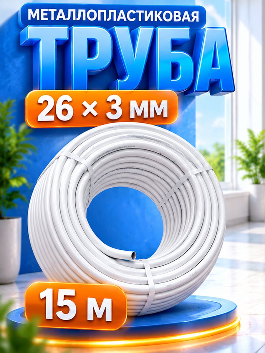 Труба металлопластиковая многослойная Ф26х3.0 отрезок 15 метров TIM TPAP 2630