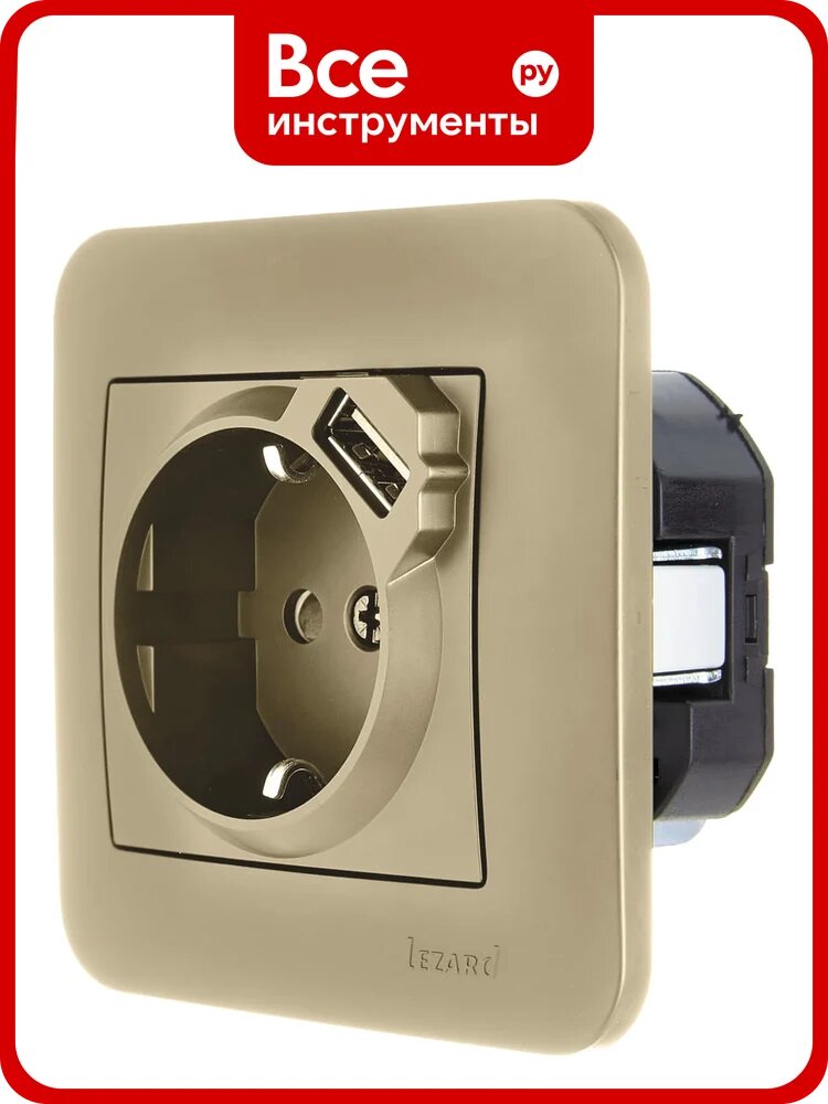 Розетка Lezard ASTI с/з + USB разъём золото 7081-3636-181