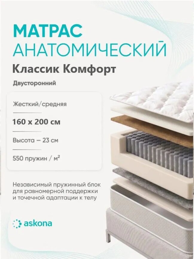 Матрас Askona / Аскона 160х200 Classic Comfort (Классик Комфорт) Ортопедический / Анатомический