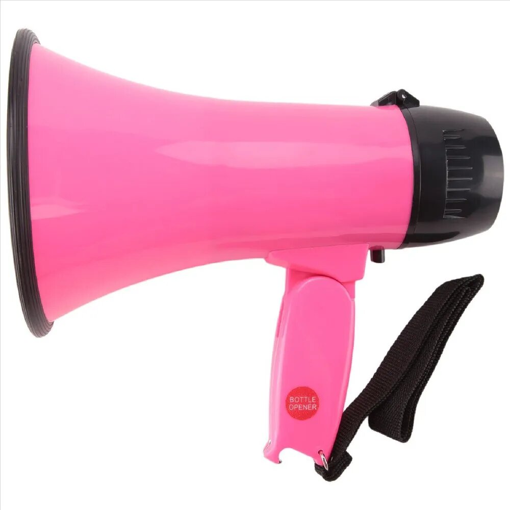 Компактный 25-ваттный рупорный громкоговоритель PA Bullhorn со встроенным микрофоном, розовый.