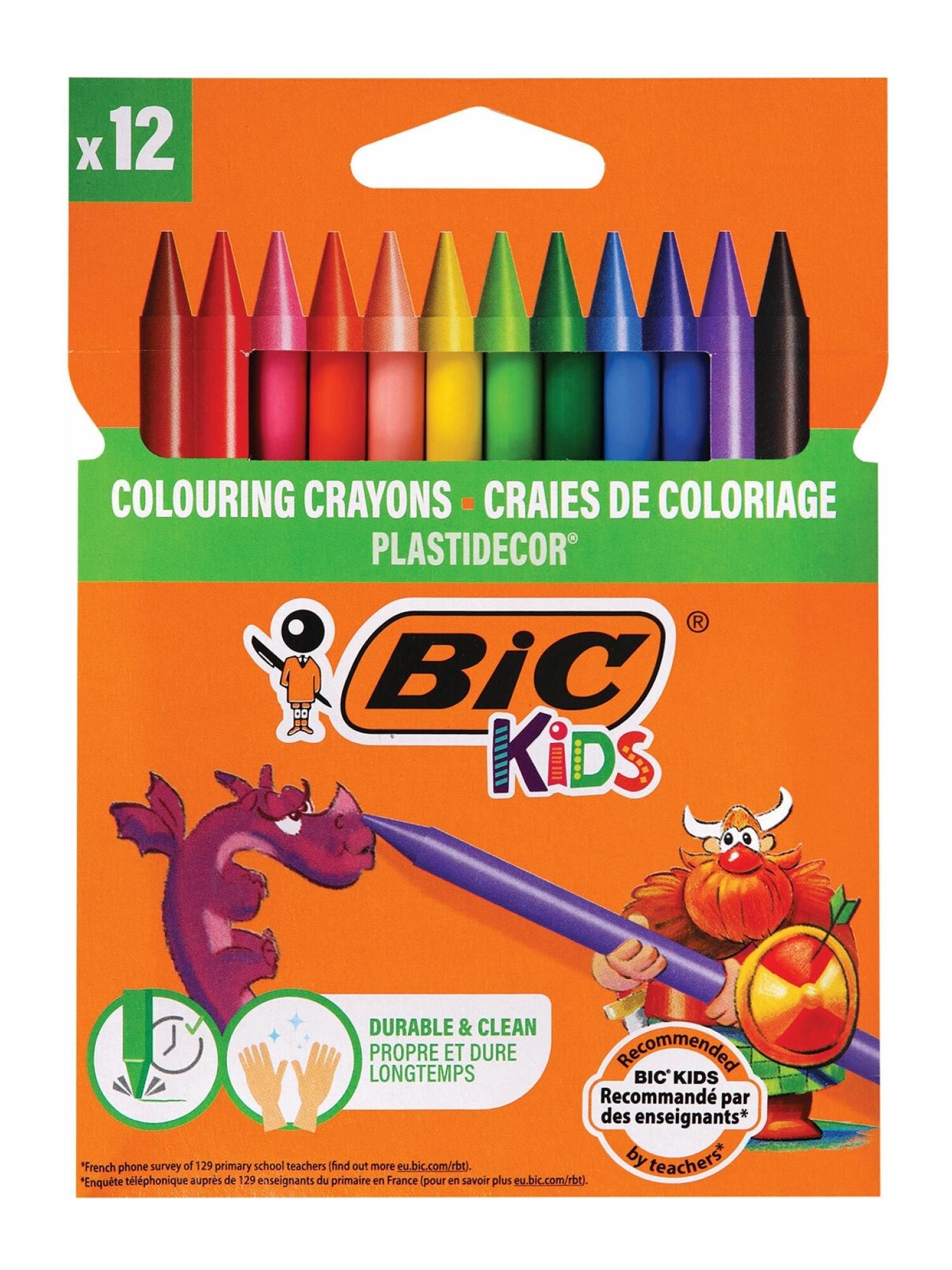 Мел канцелярский Bic пластиковые 12 цветов, ультрапрочные, круглые, 222900