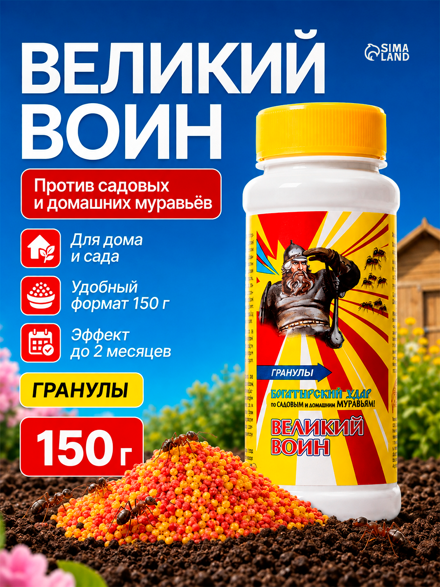 Гранулы от муравьев Великий Воин Богатырский удар, 150 г, красный
