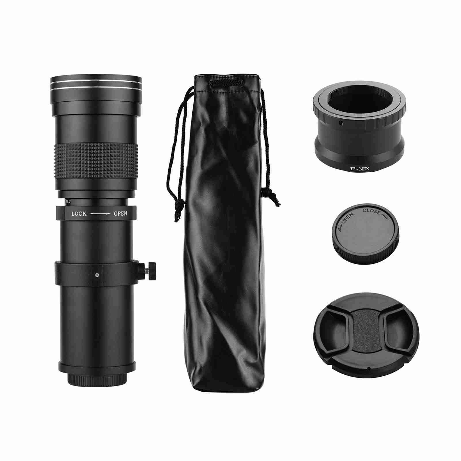 420-800mm Super Telephoto Zoom объектив F8.3-16 с креплением T и адаптерным кольцом NEX для камер с байонетом NEX E, универсальная замена резьбы на 1/4