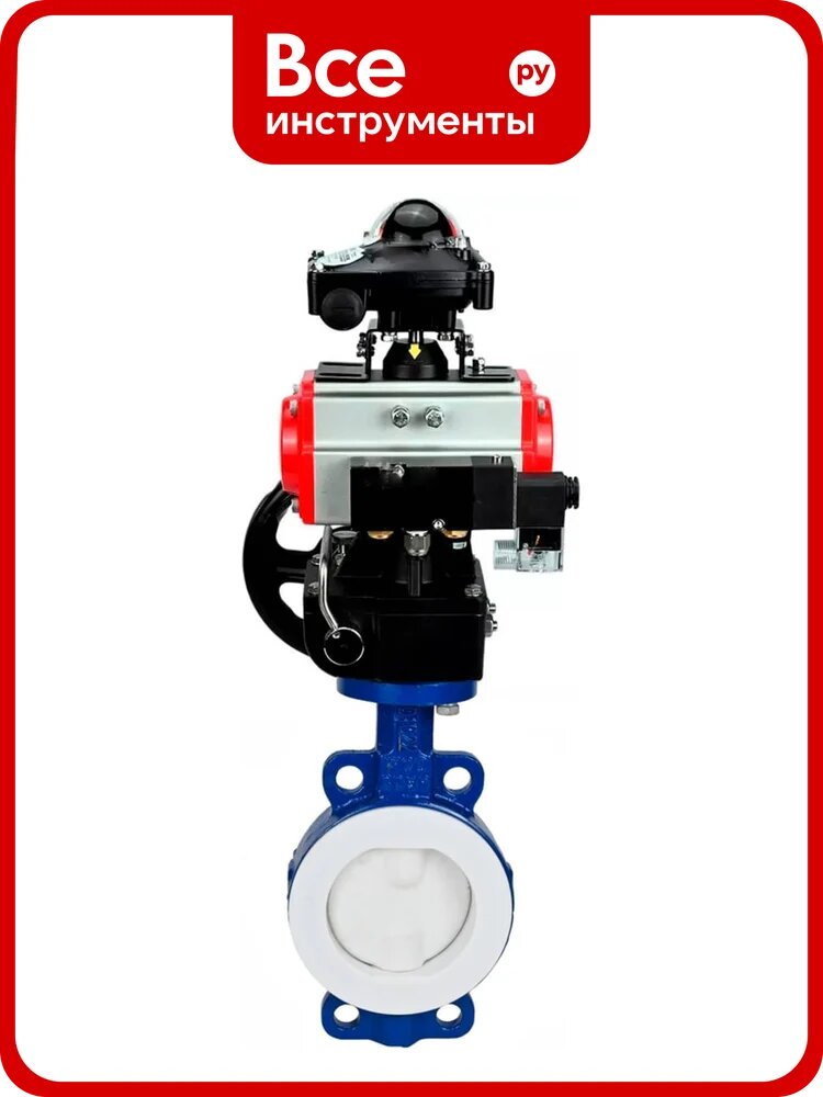Затвор DN-ru WCB-WCB-PTFE-PTFE-Fb-R Ду150 Ру16 с пневмоприводом, пневмораспределителем, БКВ, дублером D050-59757