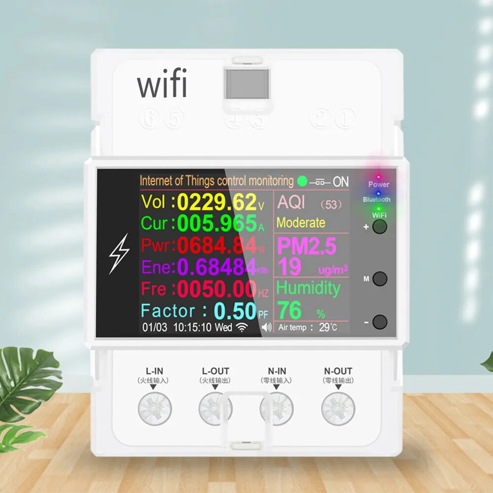 Умный WiFi-счётчик электроэнергии на DIN-рейку, 220 В, 0-100 А, AT4PW