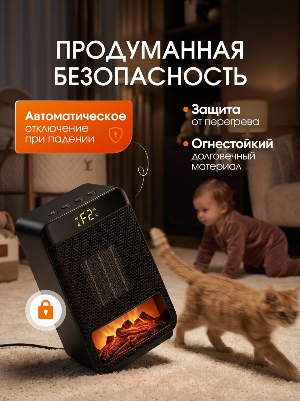 Обогреватель электрический для дома 1000 Вт, Тепловентилятор с быстрым нагревом