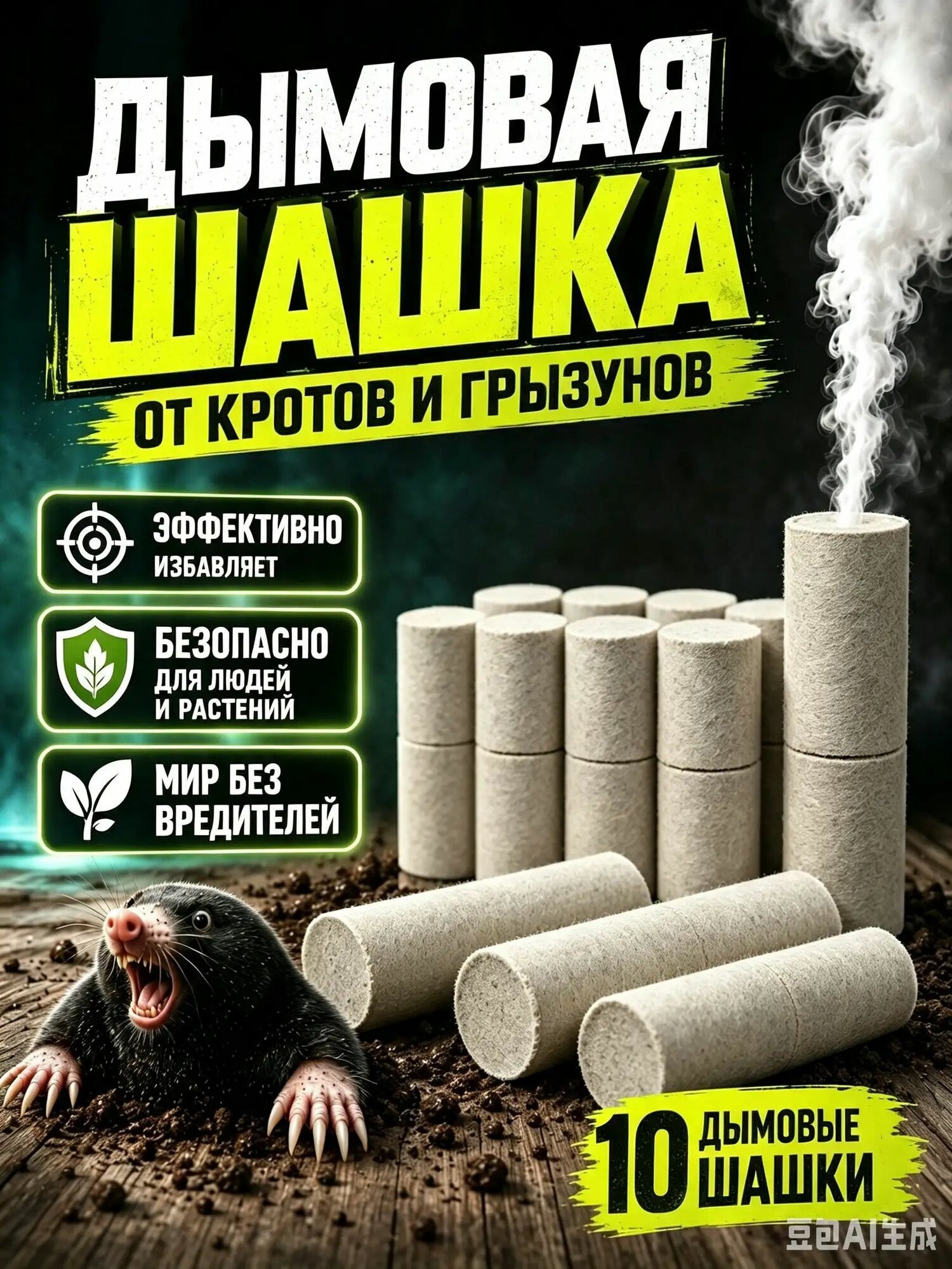 Дымовая шашка от кротов и грызунов набор 10 штук эффективная защита участка и газона