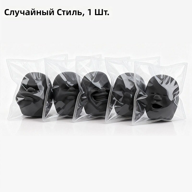 Мягкая игрушка-антистресс в виде лица человека с дизайном 3D эмоций и черными волосами