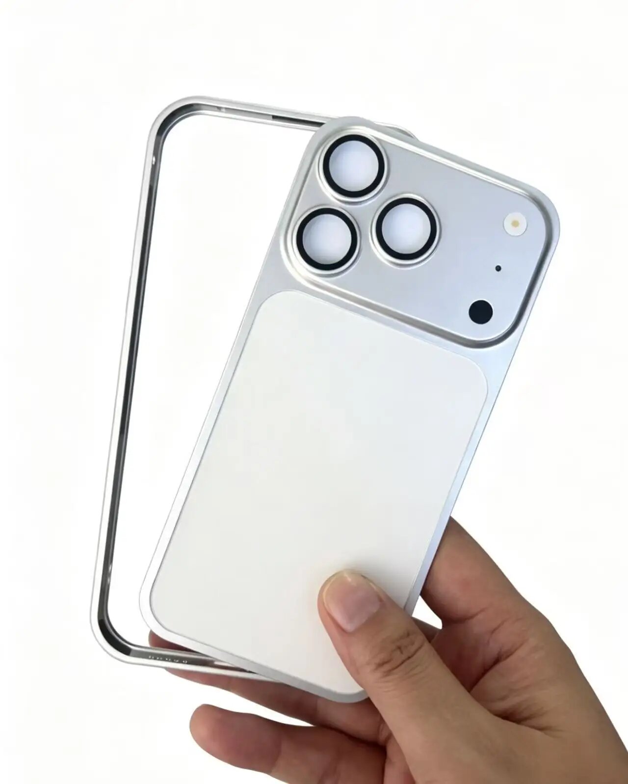 Металлический чехол-бампер для iPhone 17, 16, 15, 14, 13, 12 Pro Серебряный, silver, 16PM TO 18PM