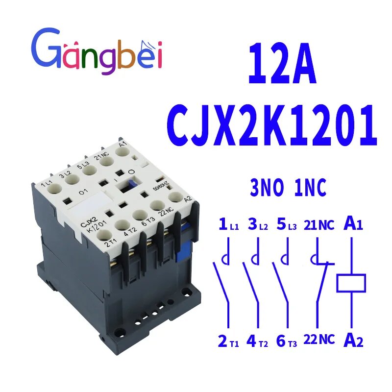 Мини-контактор переменного тока Gangbei CJX2-K CJX2K1201 AC, 24В