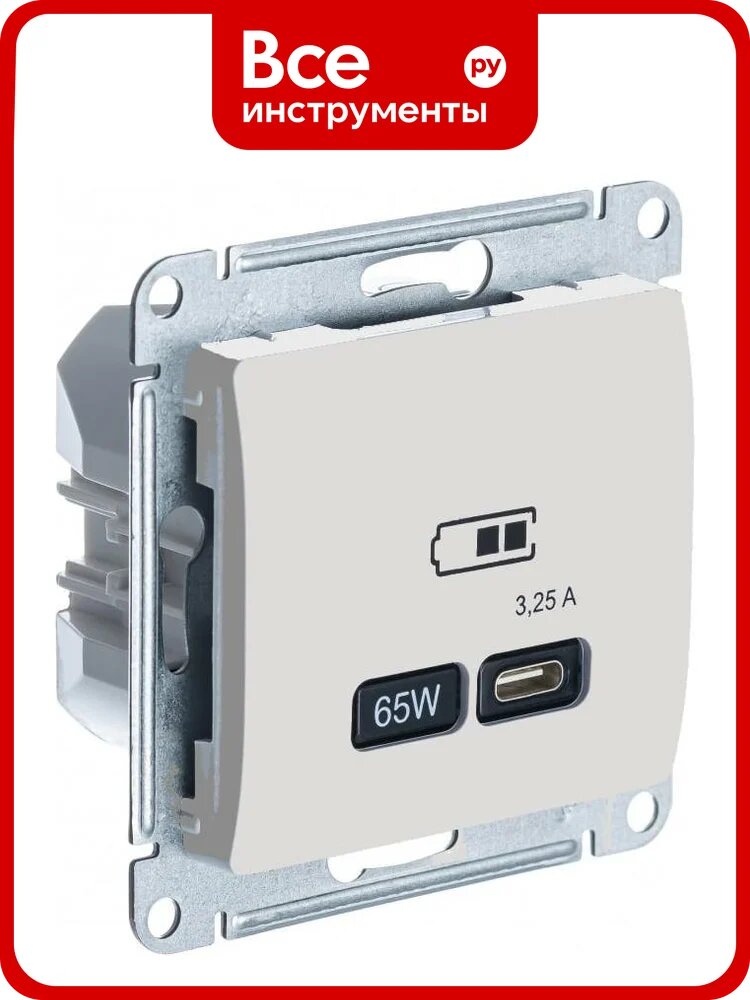 Розетка USB Systeme Electric GLOSSA тип-C 65W высокоскор. заряд. QC, PD, механизм, бежевый GSL000227