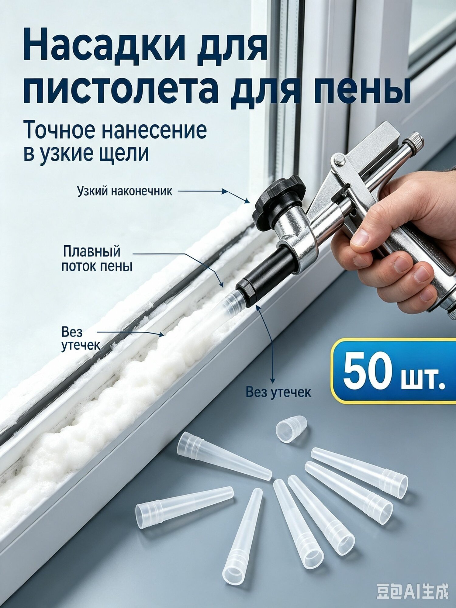 Насадки для пистолета для монтажной пены, удлинители пластиковые, 50 шт.