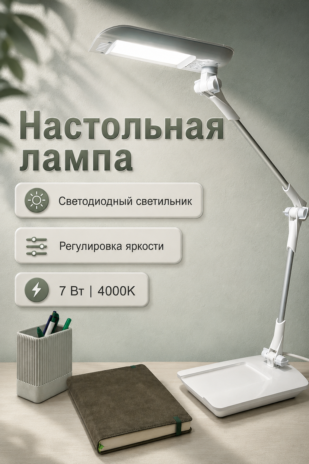 Настольная лампа "Калипсо" Трансвит, сенсорное управление, LED, 16 светодиодов, белый
