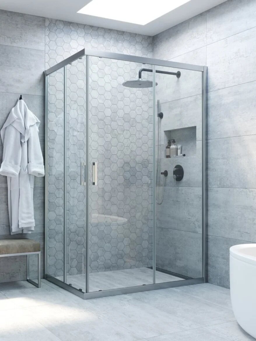 Душевой уголок Vegas Glass ZA-F Novo h2000 90*80 07 01 профиль матовый хром, стекло прозрачное