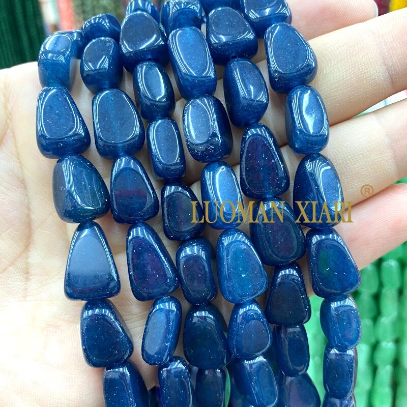 Натуральные бусины халцедон LUOMAN XIARI 12-17mm 8-10pcs, sapphire color