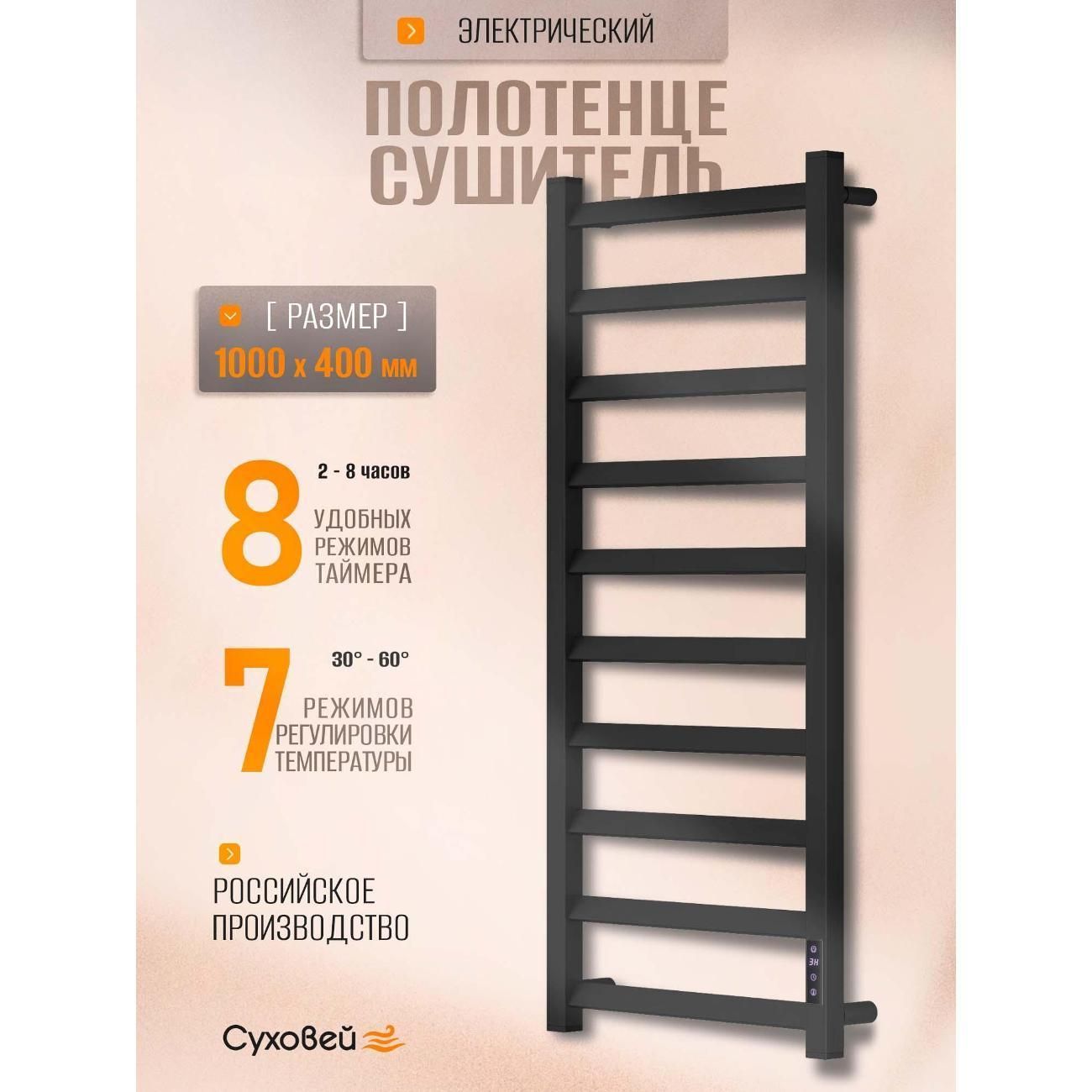 Полотенцесушитель Суховей Глобус GSL04001BM 1000x400, черный матовый
