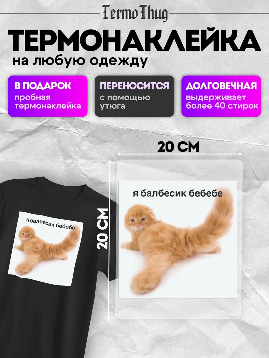 Термонаклейка на одежду котик мем бебебе прикол