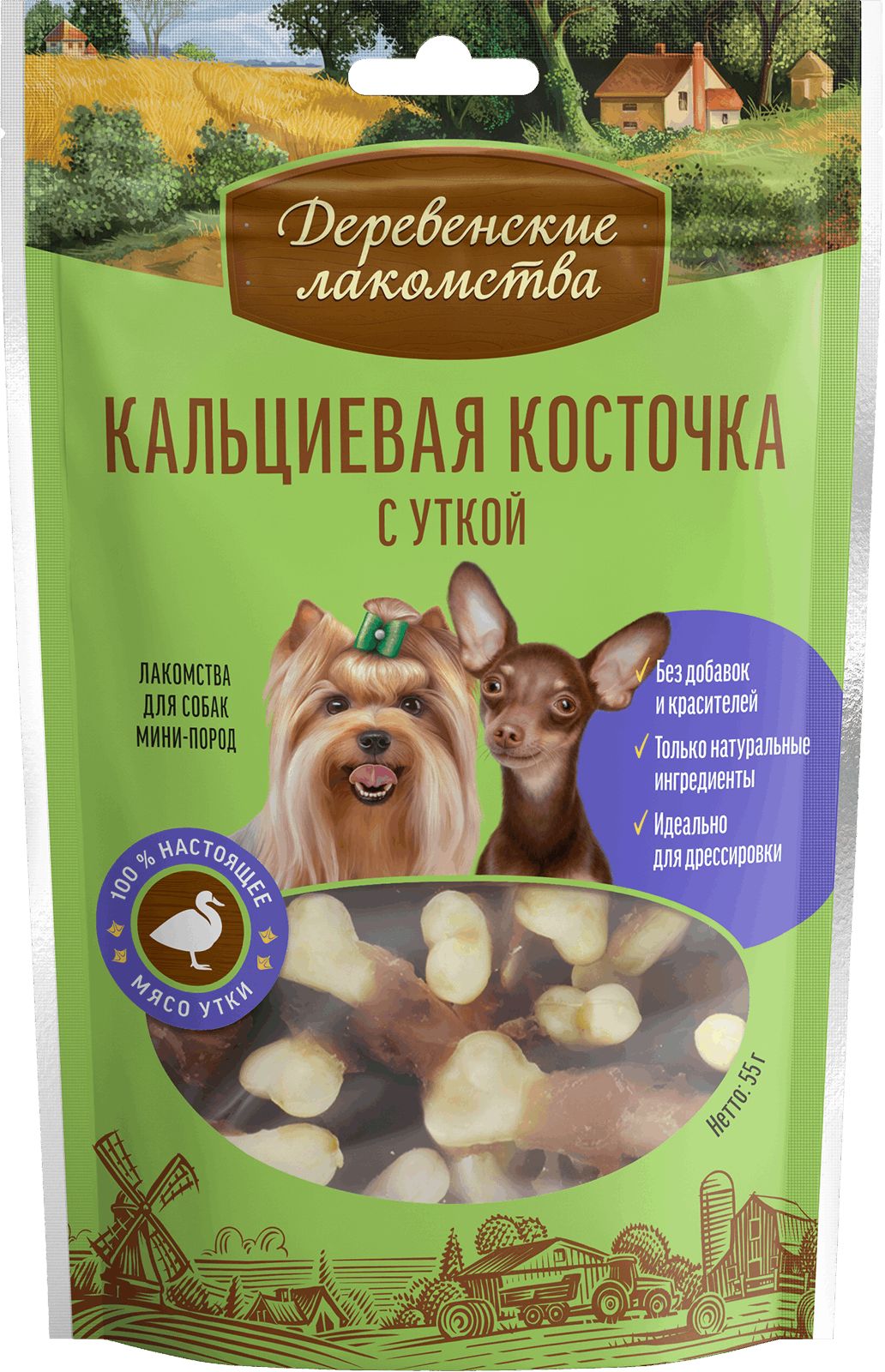 Лакомство для собак мелких пород Деревенские Лакомства кальциевая косточка с уткой 55г х10шт