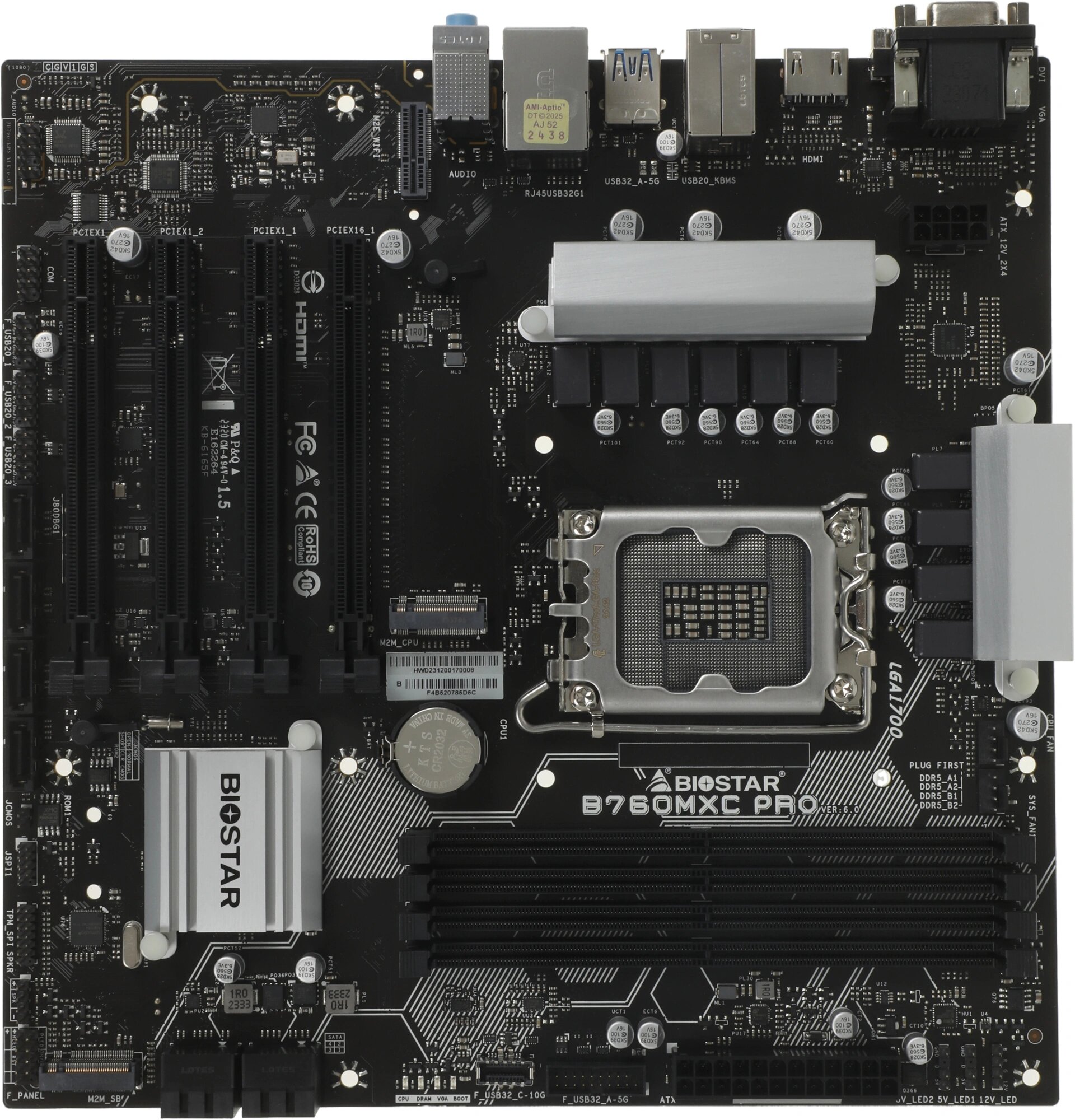 Материнская плата Biostar B760MXC Pro Soc-1700 Intel B760 4xDDR5 mATX AC`97 8ch(7.1) 2.5Gg RAID+VGA+DVI+HDMI