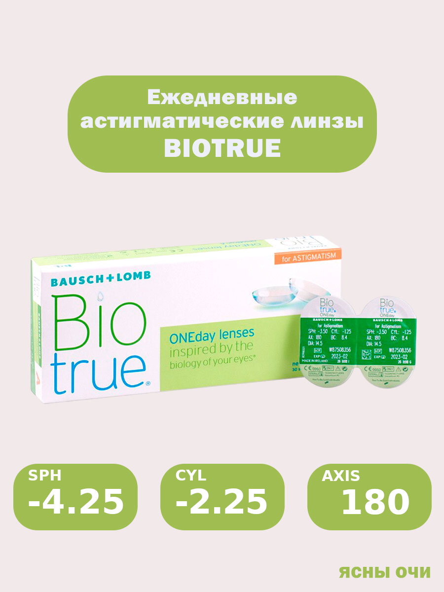 Biotrue Oneday for astigmatism (30 линз) 8.4, CYL:-2.25, AXIS: 180, -4.25