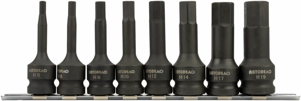 АвтоDело набор головок ударных 1/2 внешний HEX 5-19 мм 8пр, L-78mm, планка 39098 15960