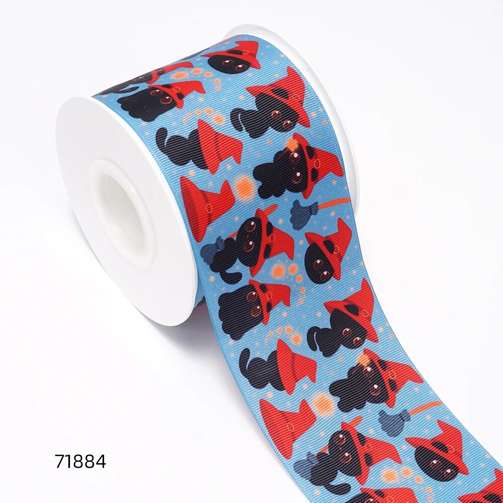 Атласные ленты Top Ribbon с принтом на Хэллоуин 5 ярдов Синий, 71884, 25 mm grosgrain