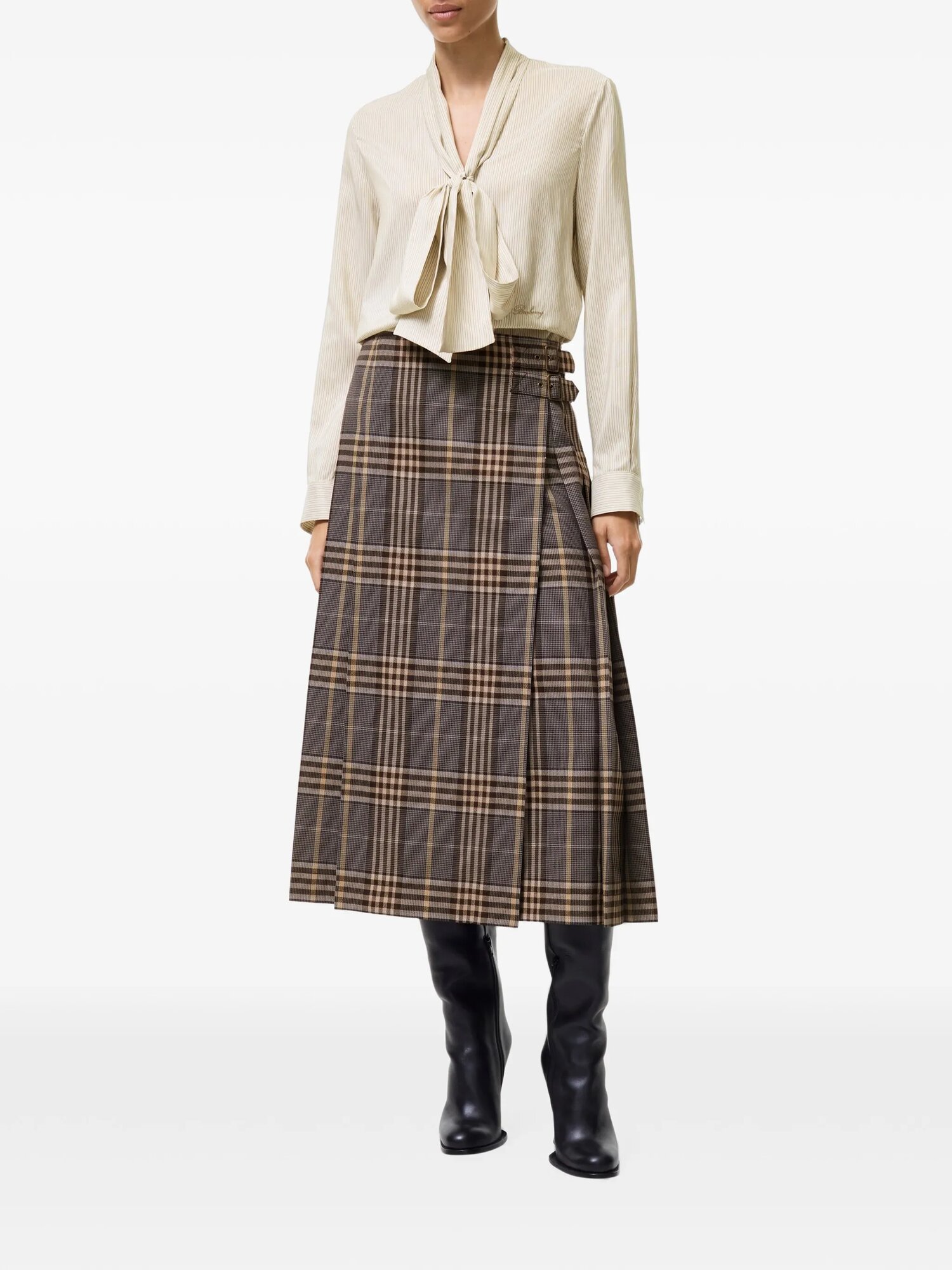 Юбка BURBERRY Check wool midi kilt, размер 8, коричневый — фото 1