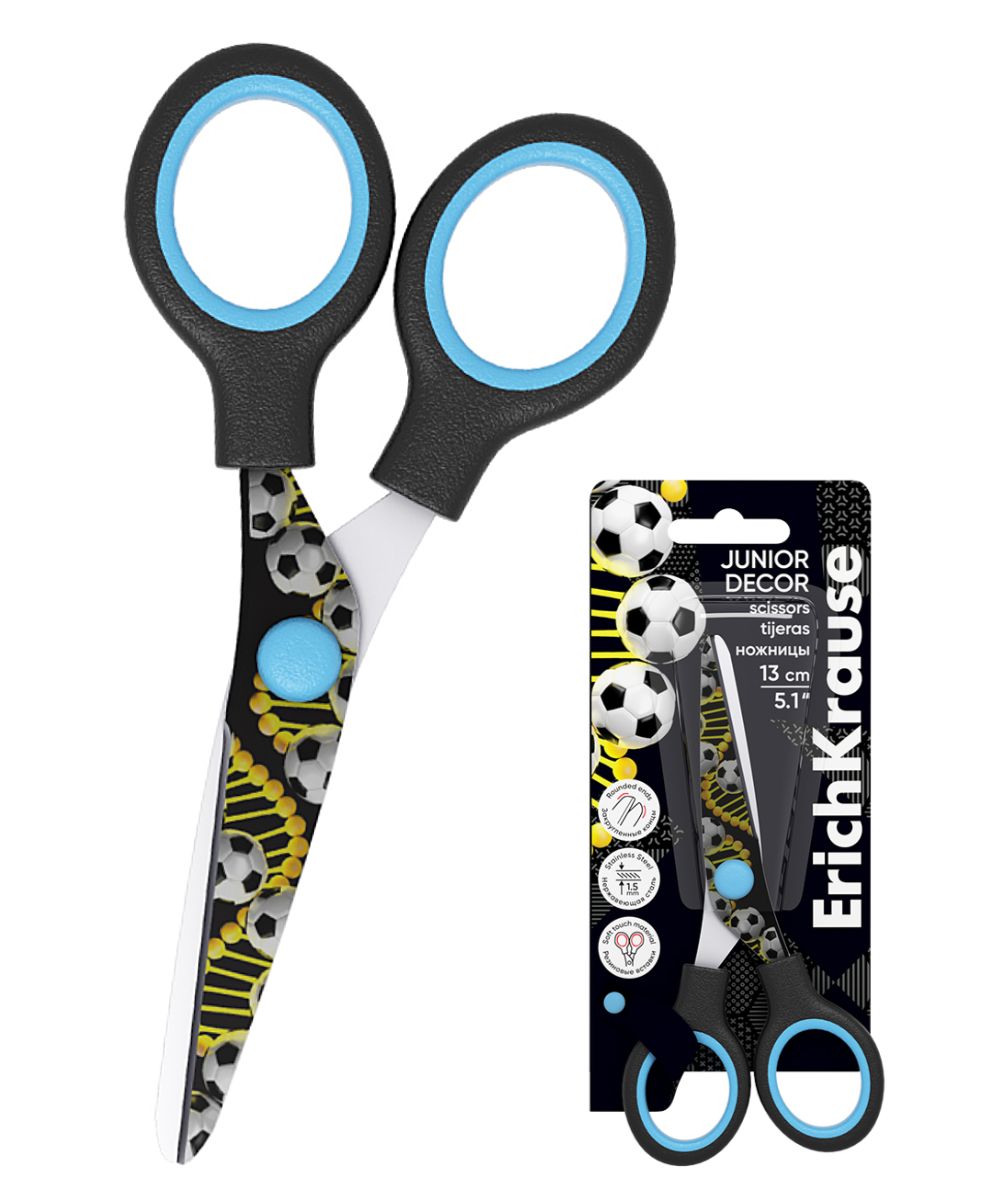 Ножницы ErichKrause Junior Decor Sport DNA с принтом на лезвиях 13 см в блистере