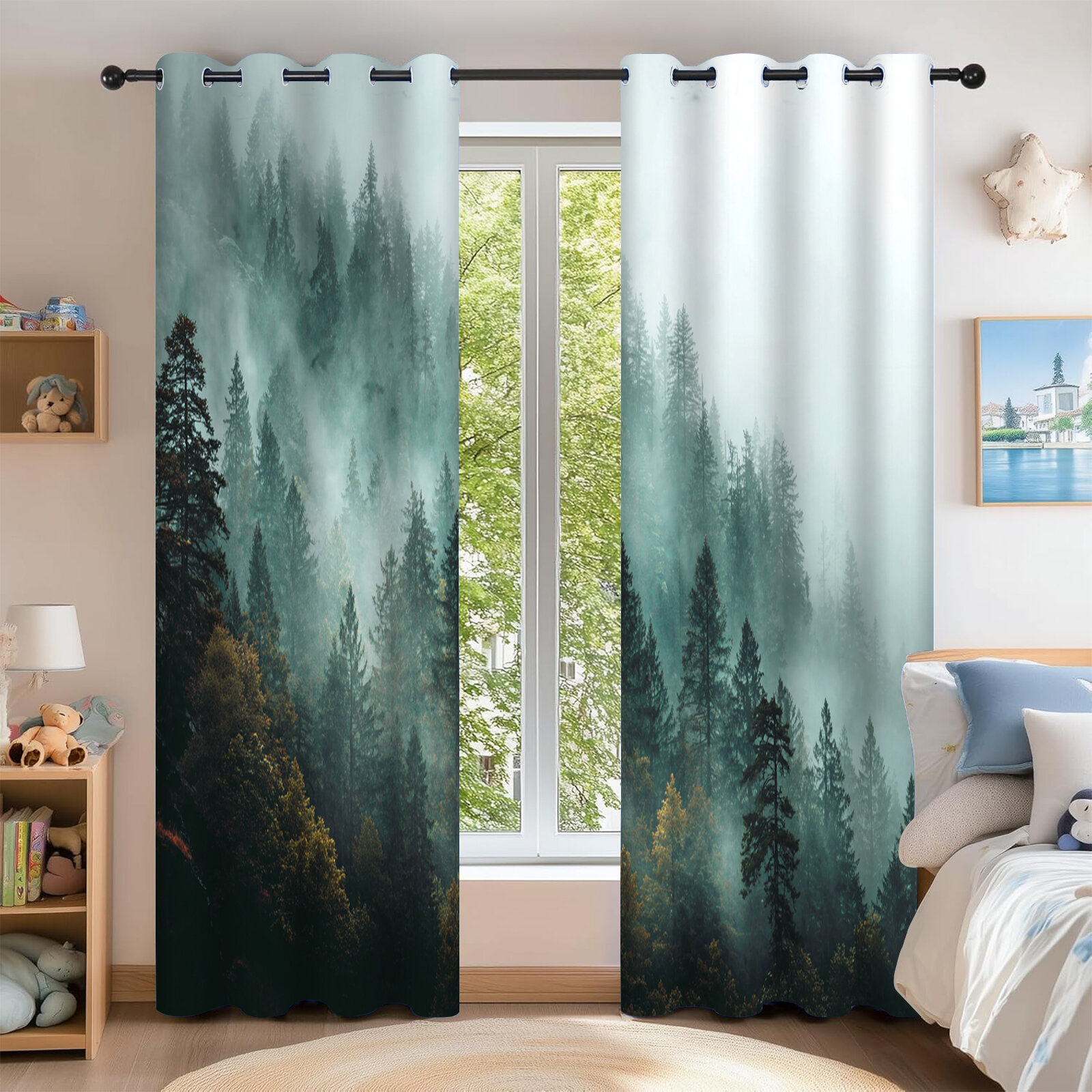 Природный Лес Комплект штор блэкаут на люверсах 2 шт, Сосна 145x240cm в спальню