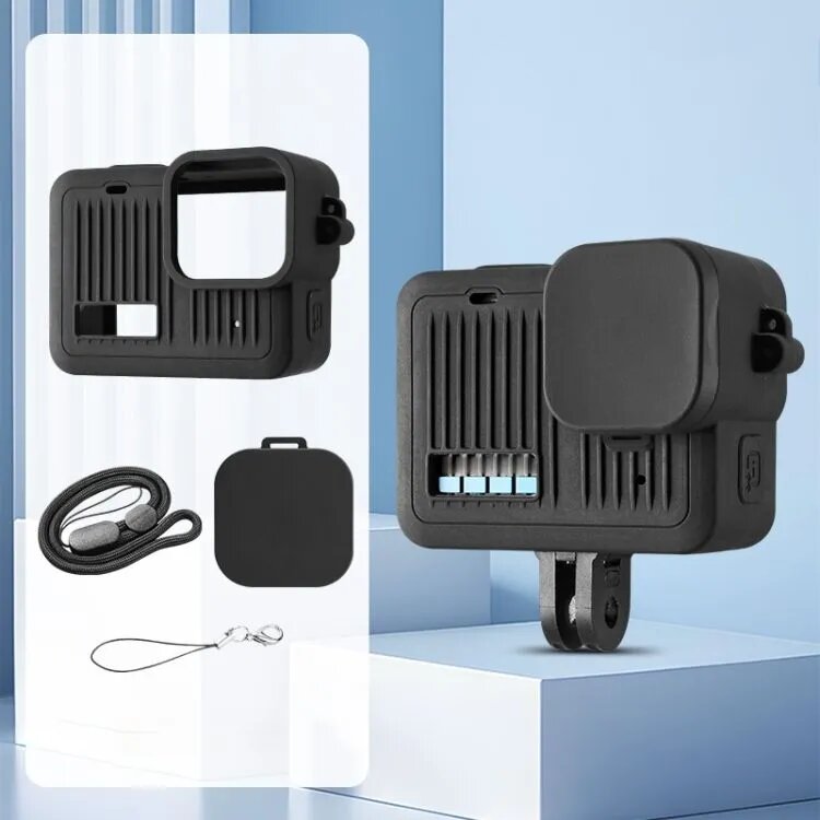 Силиконовый защитный чехол для GoPro HERO 2024 с ремешком на запястье и крышкой объектива (черный)