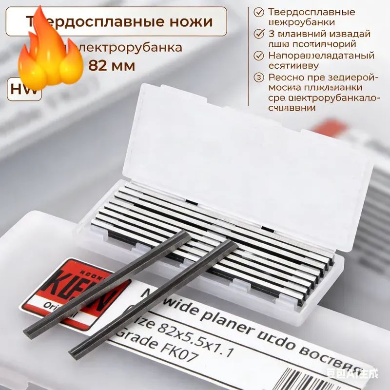 Твердосплавные ножи для электрорубанка 82х5.5х1.1 мм, комплект 10 шт.