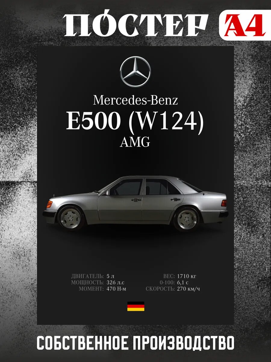 Постер на стену интерьерный А4 Mercedes E500 W124 AMG
