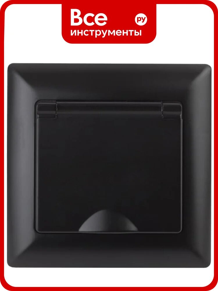 Розетка Intro Solo с заземлением 2P+E Schuko с крышкой, 16А-250В, IP20, СУ, антрацит, Б0053661