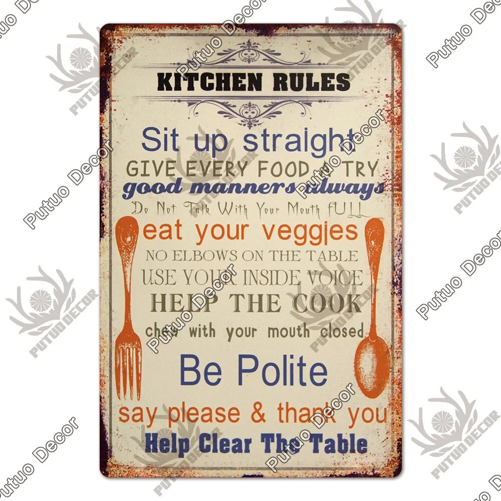 Металлическая табличка "Kitchen Rules" 7.8x11.8inch, TH8554