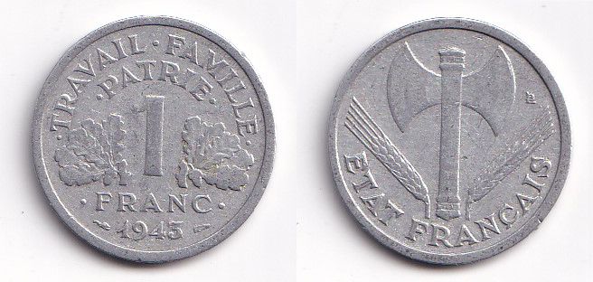 Франция 1 франк 1943 год