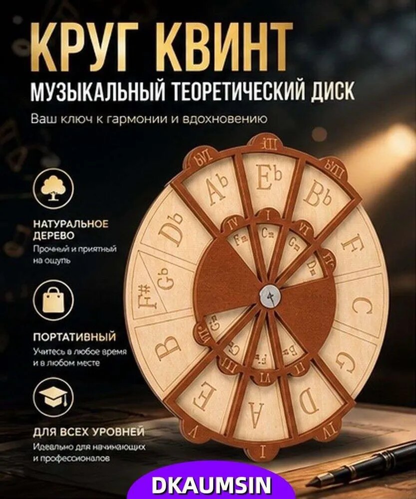 Круг пятых деревянный для гитаристов, помощник в изучении аккордов и музыкальной теории