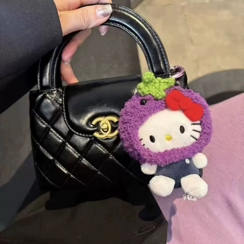 9 см плюшевый брелок Hello Kitty для сумки с подвеской и сердечком, костюм баклажан, без бирки, милая игрушка в подарок
