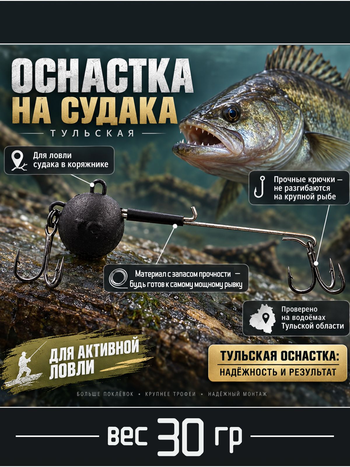 Оснастка на судака Тульская 30 гр, цв. Чёрный (1 шт) сзч-300