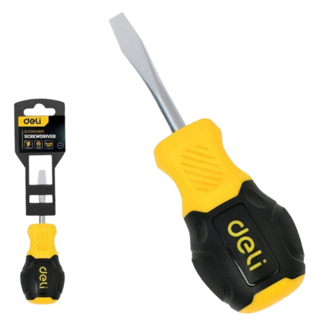 DL6360381N Deli Шлицевая отвертка Deli DL6360381N 6х38мм сталь Cr-V, двухкомпонентная прорезиненная рукоять — фото 1