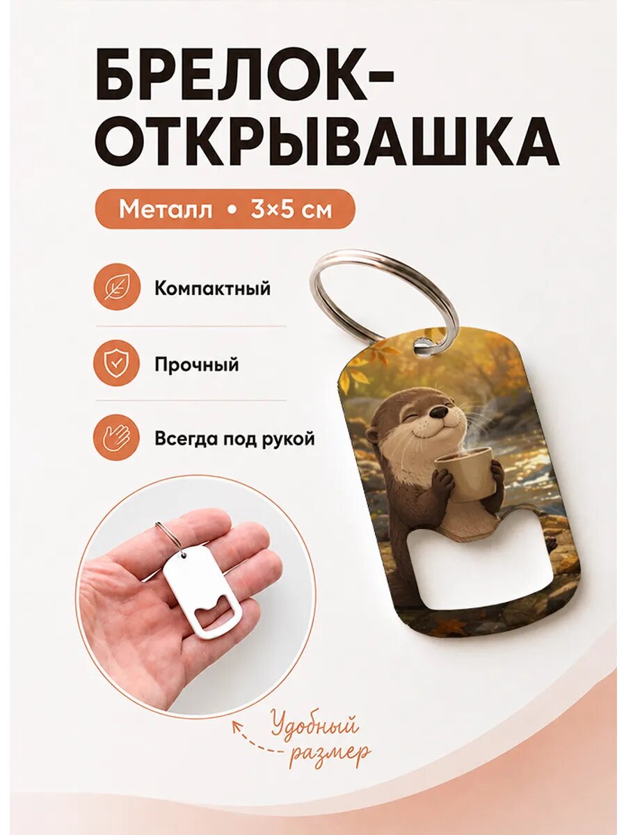 Брелок открывашка "Выдра Пьёт Чай"