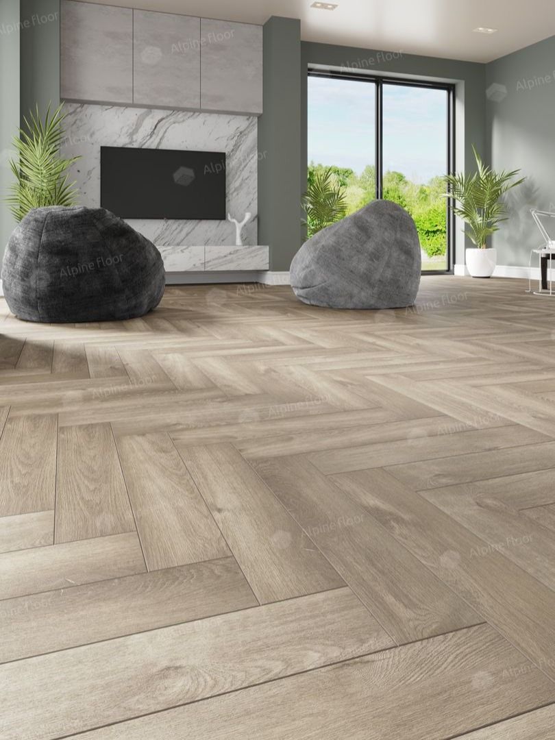 Ламинат SPC ёлочка Alpine Floor Parquet Light ЕСО 13-5 Дуб Натуральный Отбеленный, толщина 4мм, площадь 1,95м. кв, планка 600х125х4