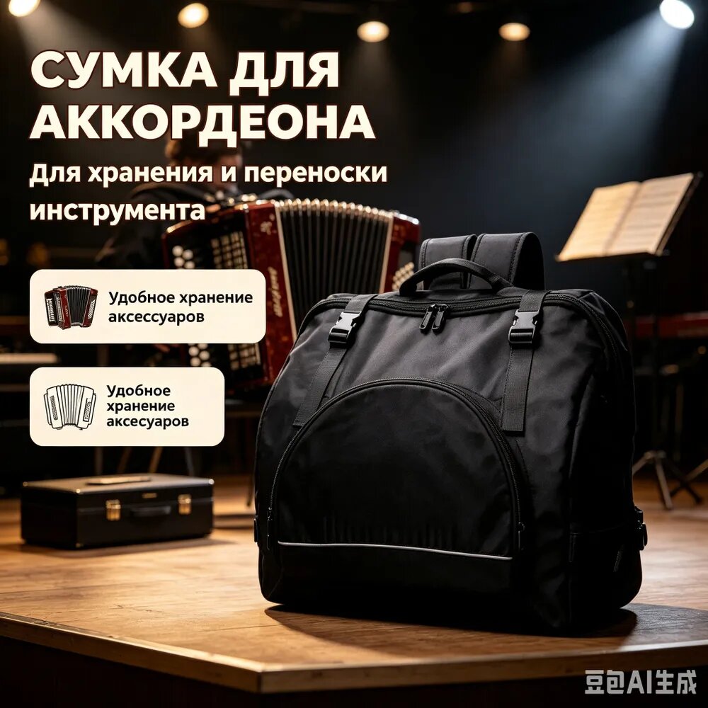 Ударопрочный рюкзак для баяна из чёрной оксфордской ткани для переноски и хранения