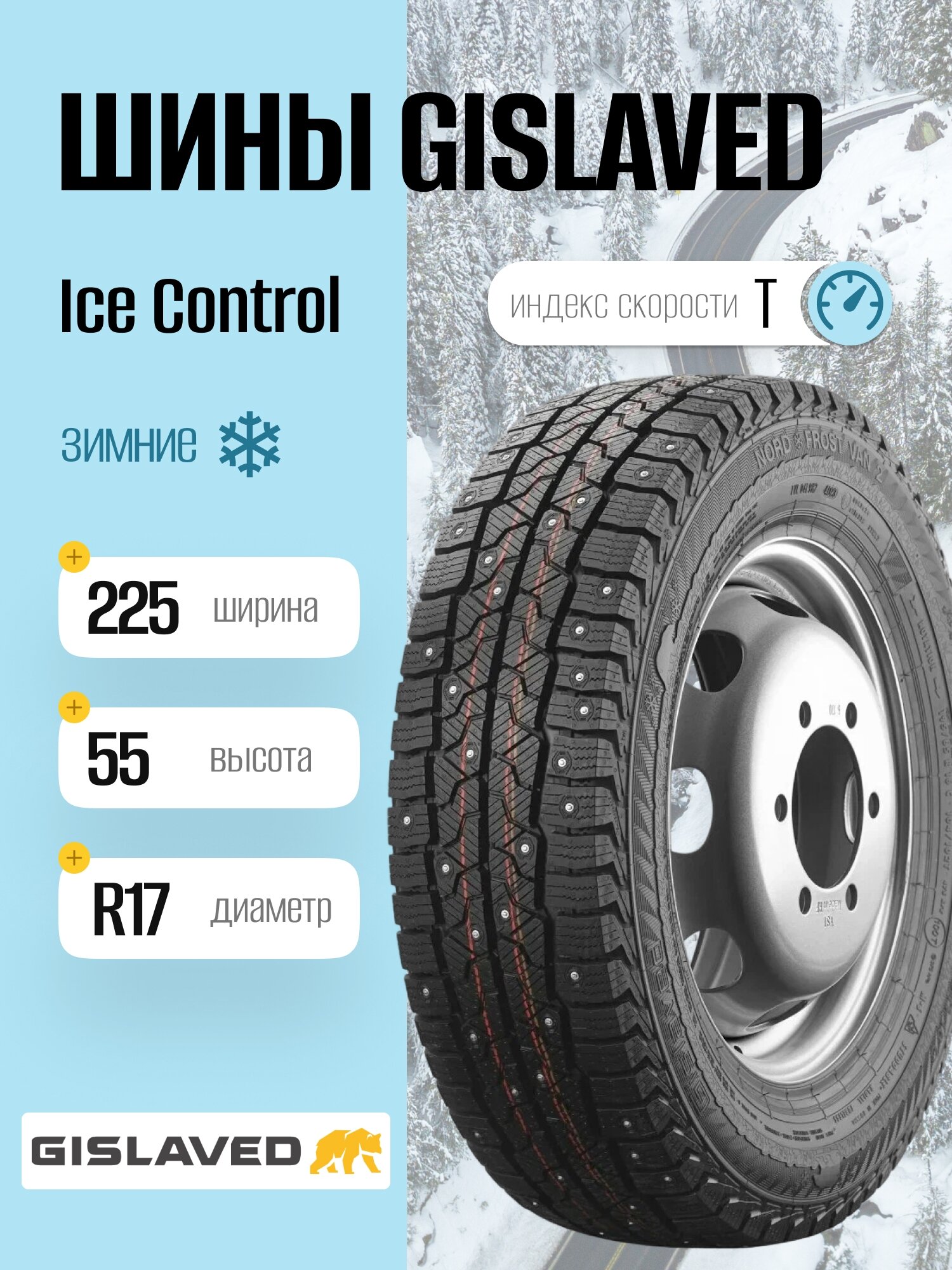Зимние шины Gislaved Ice Control 225/55 R17 101T, шипованные, для легковых автомобилей