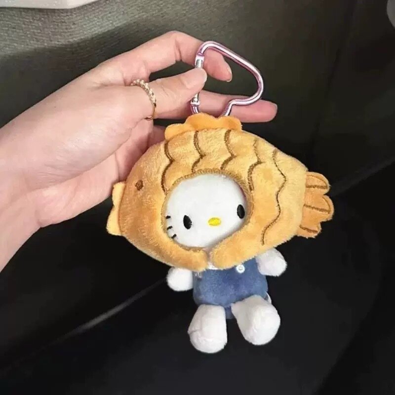 9 см плюшевый брелок Hello Kitty для сумки с подвеской и сердечком, костюм тайяки, с биркой, милая игрушка в подарок