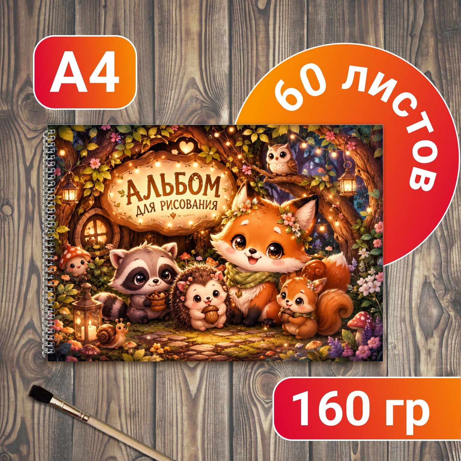 Альбом для рисования Кавай животные А4 60 листов