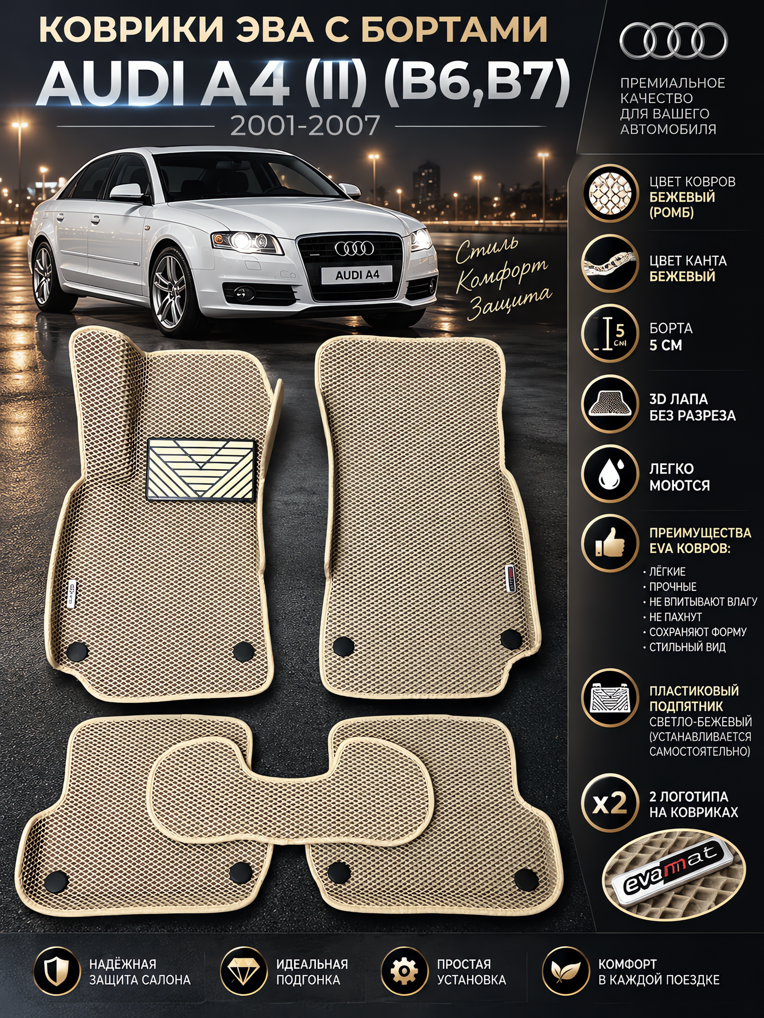 Комплект EVA с бортами для AUDI A4 (II) (В6, B7) 2001-2007 /ауди А4.