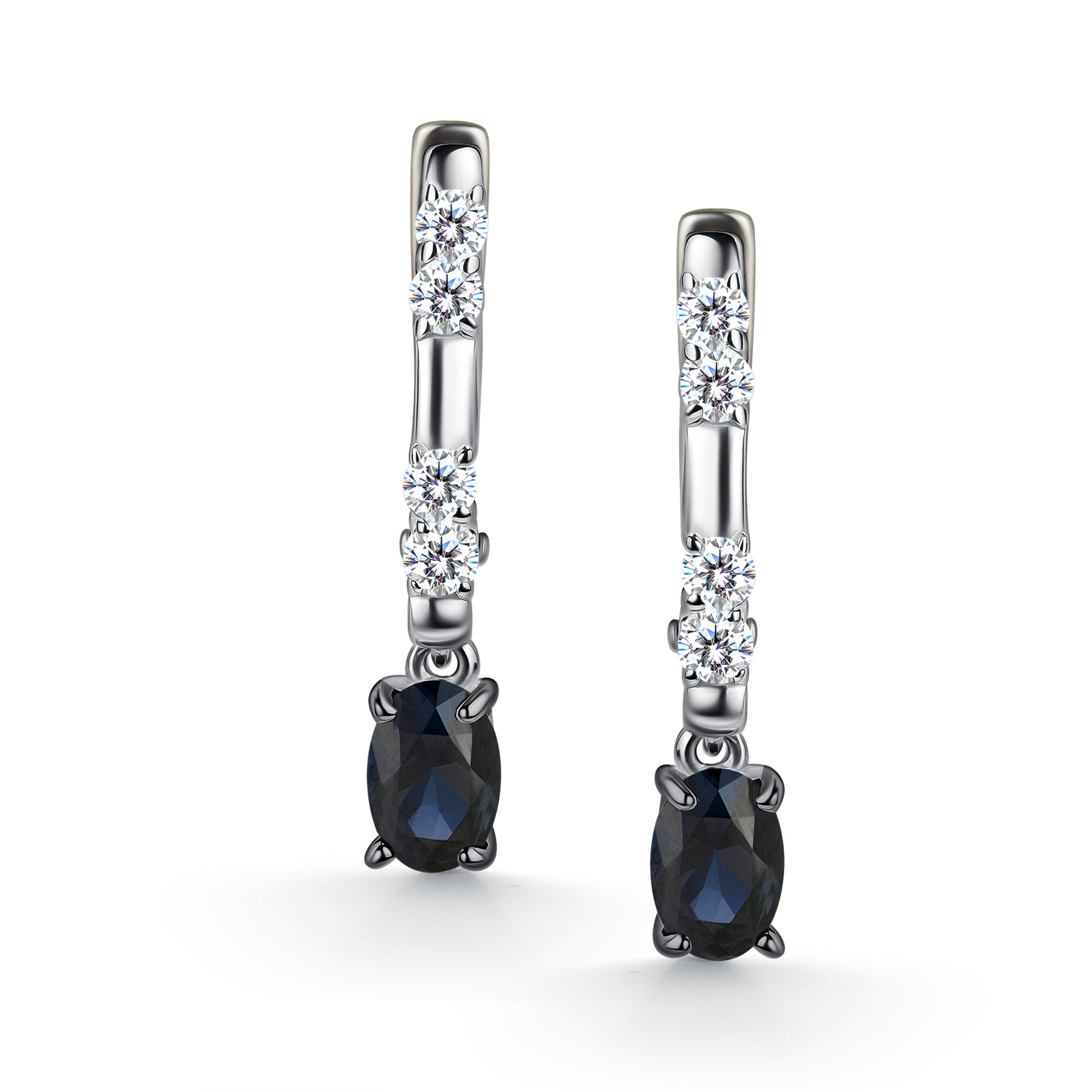 Серьги Diamant online, серебро, 925 проба, родирование, фианит, сапфир