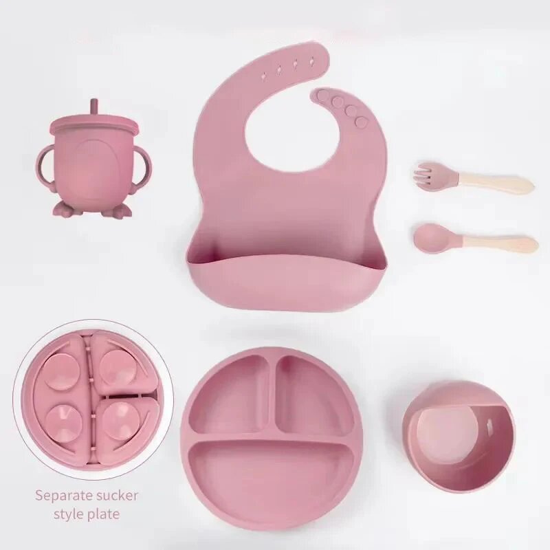 Силиконовый набор детской посуды 6 шт Pink 6pcs