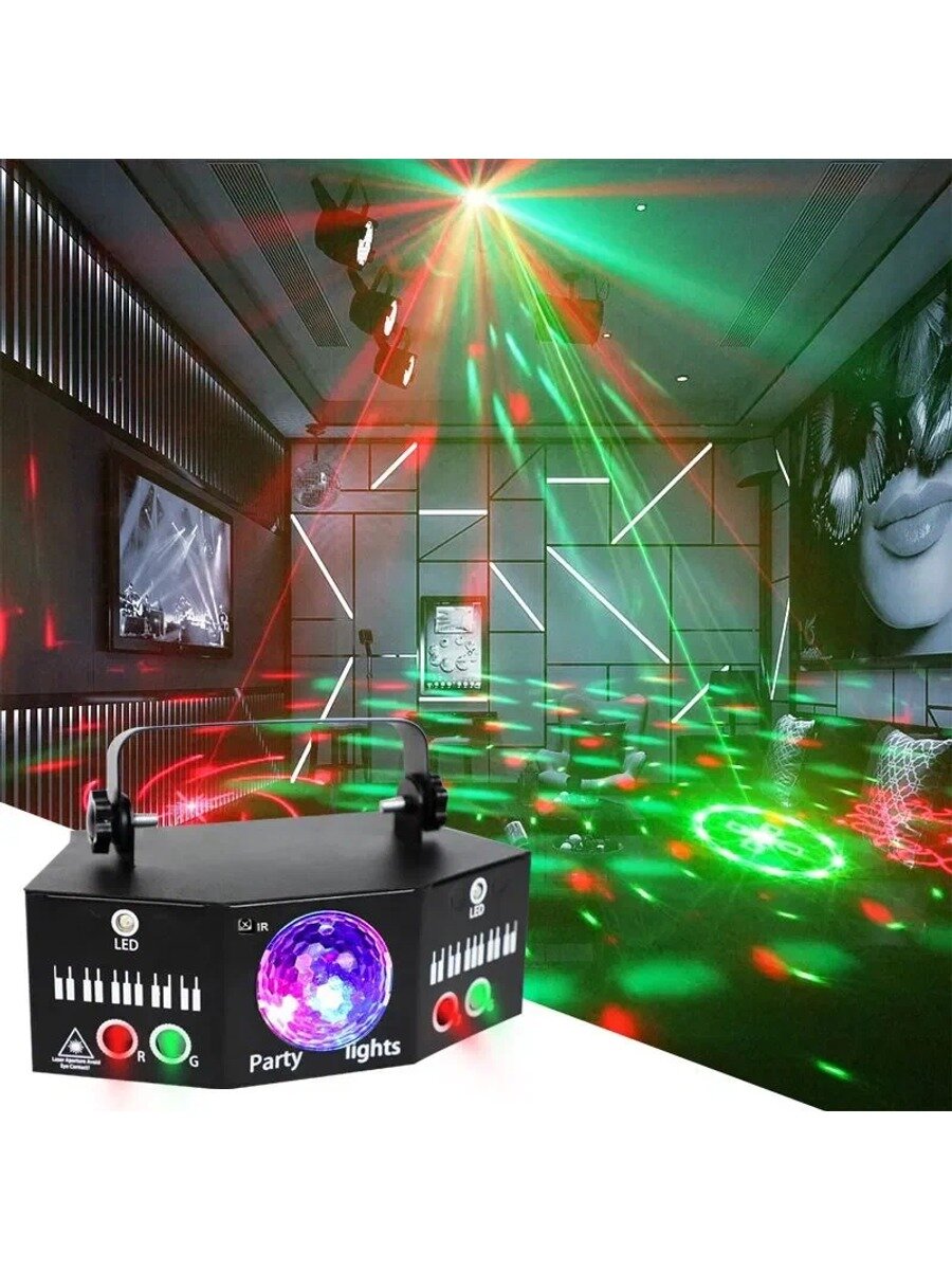 RGB Party Light, DJ Disco Beam Patterns Сценический лазерный световой проектор RGB LED Strobe Sound Свадебная лампа