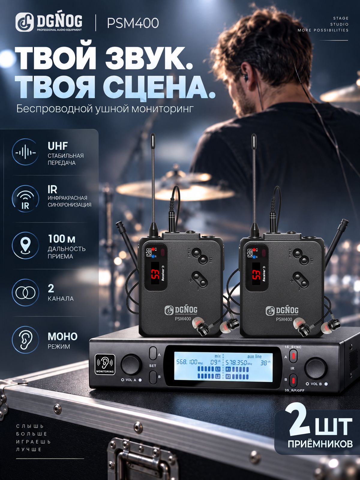 DGNOG PSM400 профессиональная беспроводная система внутриушной мониторинг, Моно, Подходит для сцены, выступления, игры на гитаре